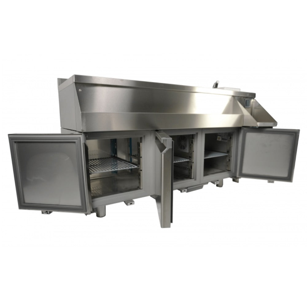 Cocktail bar station inox, refrigerat cu 3 usi, 170 cm, cuva gheata, s ...